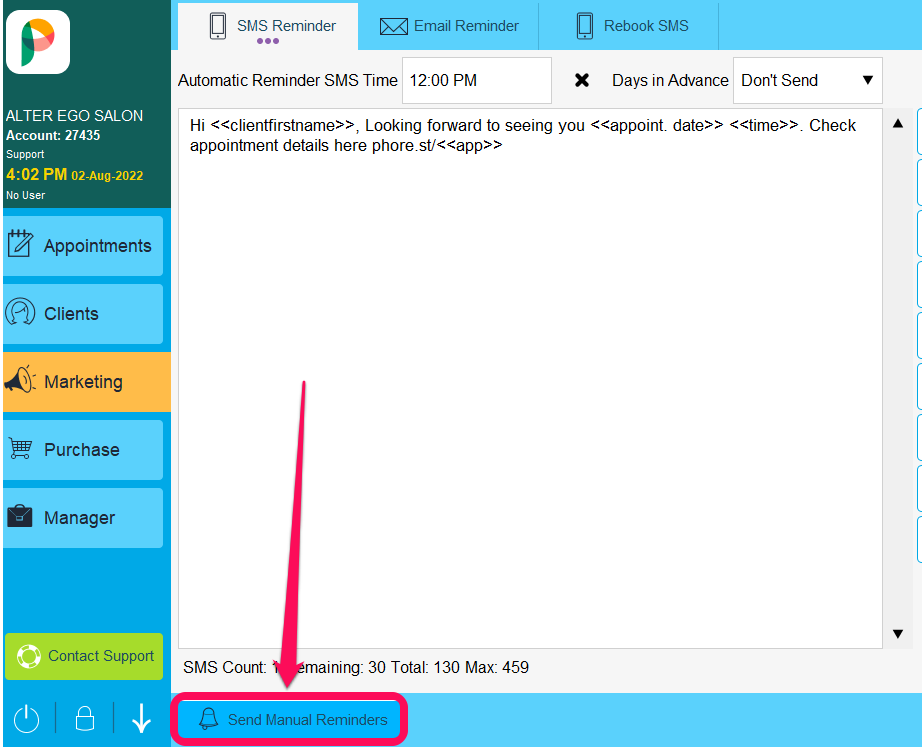 How Do I Manually Send A Client Their Appointment Reminder SMS Ahead Of The Scheduled Time 